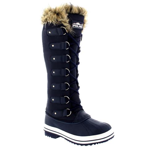 Womens Fur Cuff Lace Up Rubber Sole Knee High Winter Snow Rain Shoe Boots 5 12 Ebay