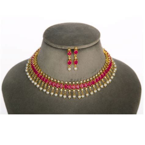 Brass Base Imitation Pearl Necklace Jewellery Set Zakarto
