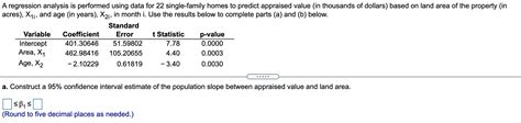 Solved A Regression Analysis Is Performed Using Data For 22 Chegg