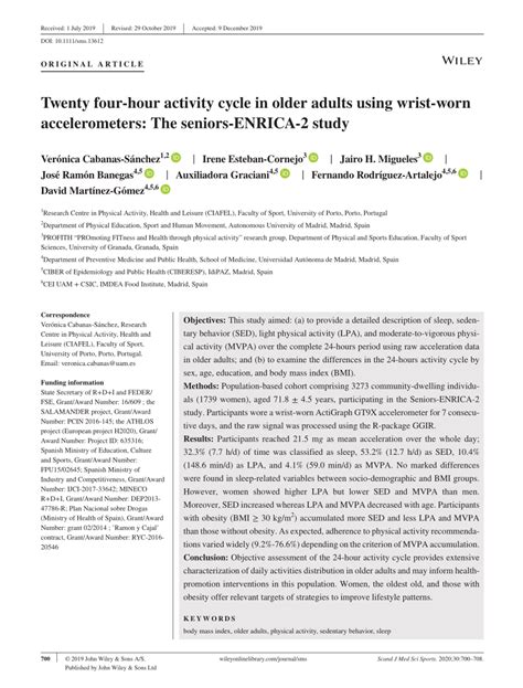 24‐hour Activity Cycle In Older Adults Using Wrist‐worn Accelerometers The Seniors‐enrica‐2