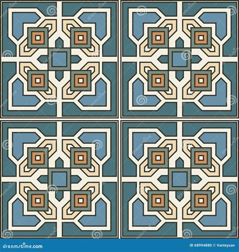 Seamless Pattern Retro Ceramic Tile Design With Floral Ornate Stock