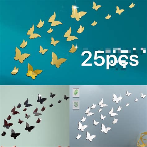 25pcs 3d Butterfly Mirror Wall Sticker Decal Wall Art Detachable