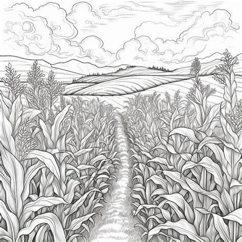 A Drawing Of A Corn Field With A Path Going Through It Generative Ai