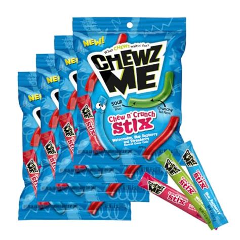 ChewzMe Chew N Crunch Stix Tangy Chewy Candy Sticks Studded W Crunchy Pieces Pack Of