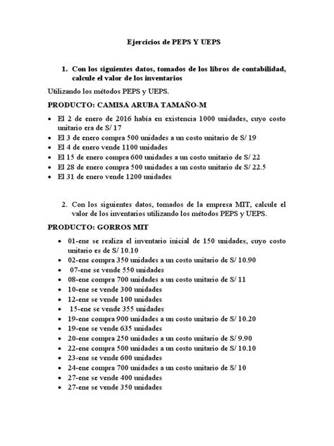 Ejercicios De Peps Ueps Y Promedio Ponderado Pdf Economias Business