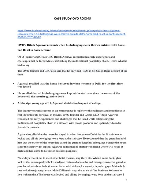 Case Study Of Oyo Rooms Pdf Business