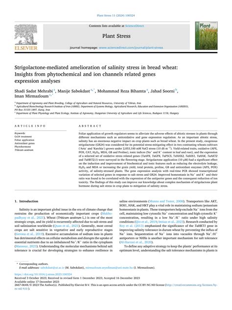 Pdf Strigolactone Mediated Amelioration Of Salinity Stress In Bread Wheat Insights From