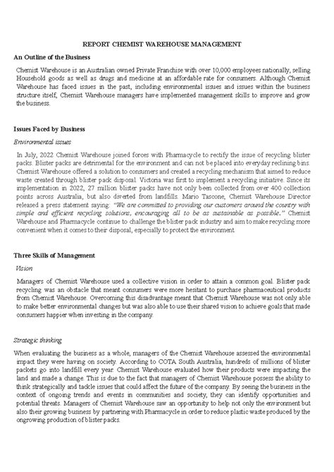 Business Report Chemist Warehouse Report Chemist Warehouse