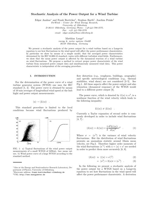Pdf Stochastic Analysis Of The Power Output For A Wind Turbine