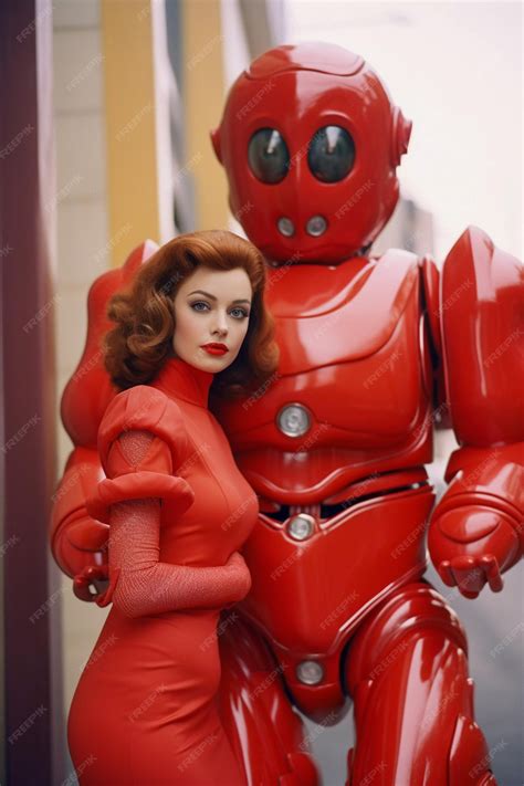 Premium Ai Image Love With A Robot In The Style Of A 1950s Movie