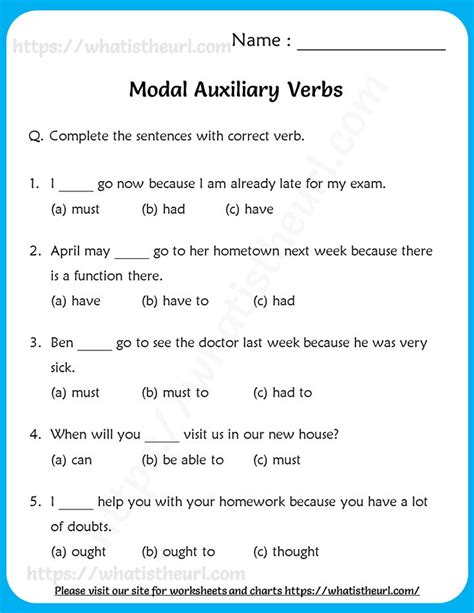 Modal Auxiliary Verbs Worksheets For Grade 5 Verb Worksheets Modal