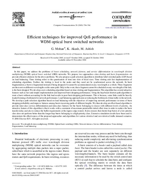 Pdf Efficient Techniques For Improved Qos Performance In Wdm Optical