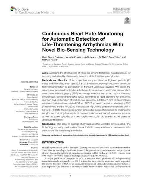 Pdf Continuous Heart Rate Monitoring For Automatic Detection Of Life Threatening Arrhythmias