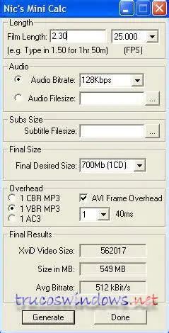Calcular Bitrate Para XviD Con El Nic