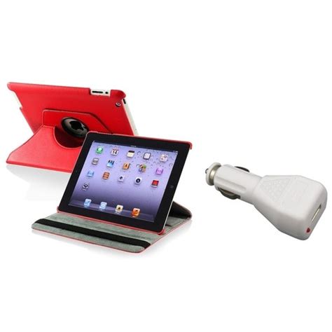 Shop Insten Red Leather Swivel Tablet Case Cover Car Charger For Apple