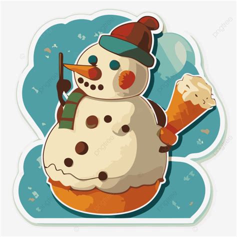 Snowman With Ice Cream Clipart Vector Sticker Design With Cartoon
