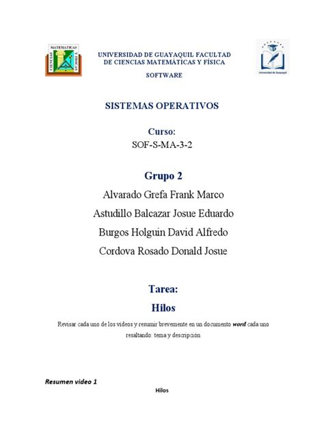 So 3 2 Tarea Hilos Grupo 2 Pdf Hilo Computación Proceso