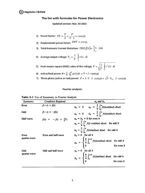 Final Power Electronics Formulas List Pdf Rectifier Electrical