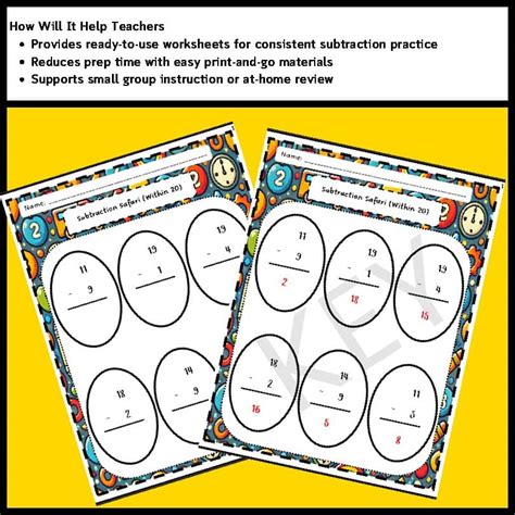 End Of Year Subtraction Missing Subtrahend Find The Sums Fun Within 20 Grade 1