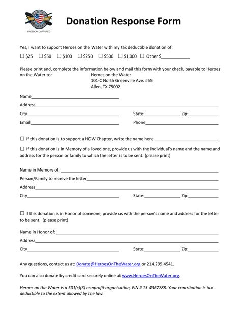 Printable Donation Form Template