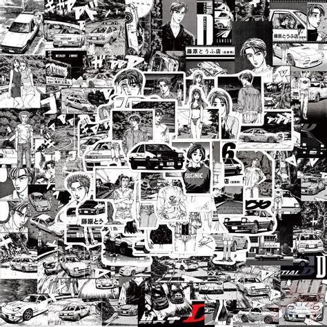 100Pcs Set Initial D Classical Black White Series 01 Stickers DIY