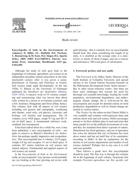 Encyclopedia Of Soils In The Environment Pdf Soil Tillage