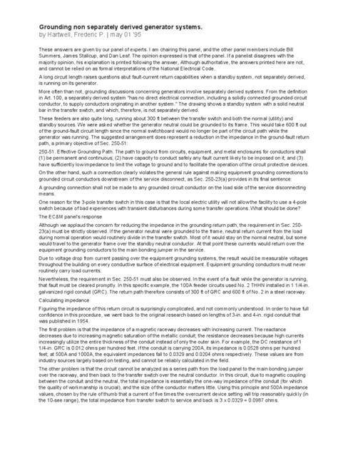 Hartwell Grounding Non Separately Derived Generator Systems 1995 Pdf