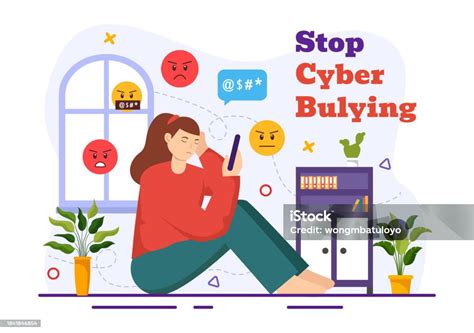 사이버 괴롭힘 중지 벡터 일러스트 레이 션 의 증오하는 사람들 온라인 와 함께 괴롭히는 인터넷 트롤링 및 혐오 발언 플랫 만화 배경 디자인 감정에 대한 스톡 벡터 아트 및