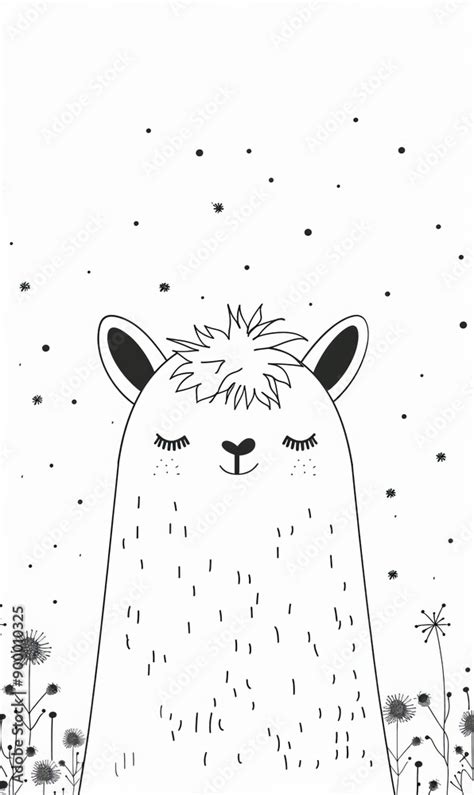 Llama Simple Outline Drawing Cute Character Animal White Background
