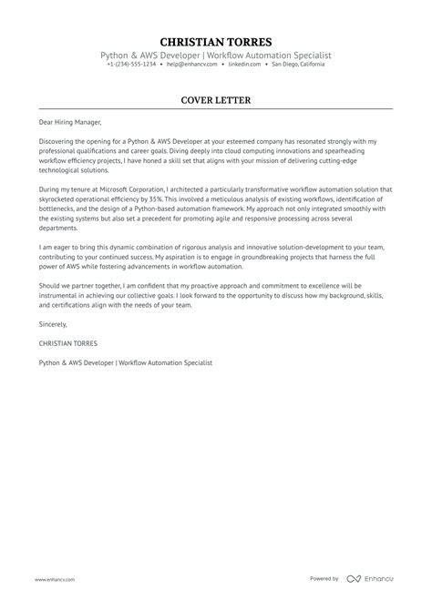 Professional Python Developer Cover Letter Examples And Template For Enhancv