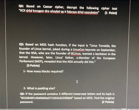 Solved Q4 Based On Caesar Cipher Decrypt The Following
