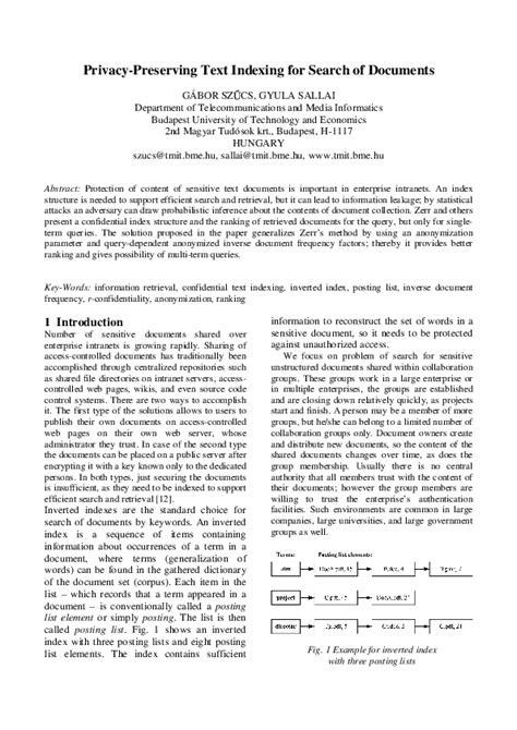 Pdf Privacy Preserving Text Indexing For Search Of Documents