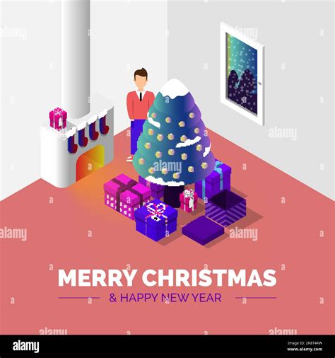 Merry Christmas And Happy New Year Creative Isometric Vector