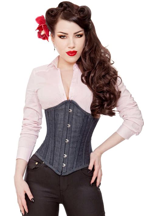 Long Denim Waist Training Steel Boned Corset Cincher True Corset Usa