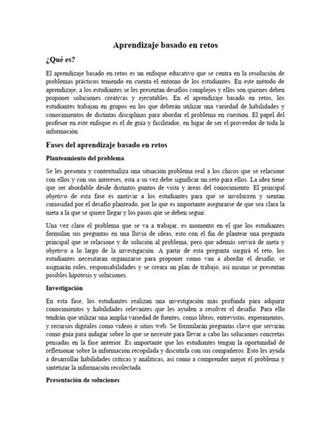 Aprendizaje Basado En Retos Pdf Evaluación Aprendizaje