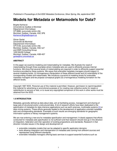 Pdf Models For Metadata Or Metamodels For Data