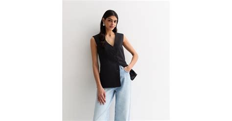 Black Linen Blend Longline Waistcoat New Look
