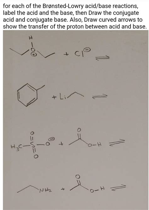 Solved for each of the Brønsted-Lowry acid/base reactions, | Chegg.com