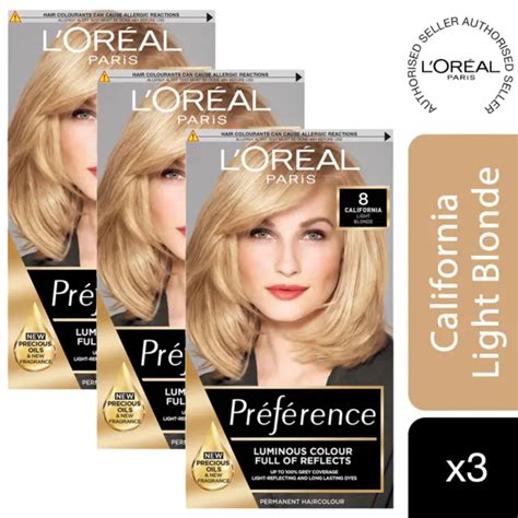 Loreal Paris Preference Permanent Hair Colour 8 Light Blonde 3 Pack £