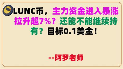 LUNC币主力资金进入暴涨拉升超7 还能不能继续持有目标0 1美金LUNC币 LUNC币行情分析 YouTube