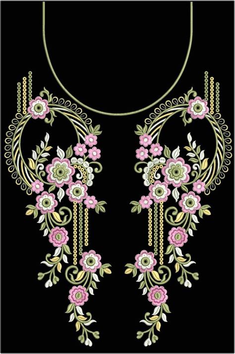 Hand Embroidered Necklace With Pink Flowers