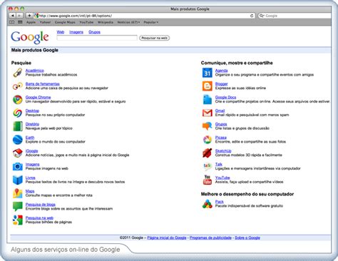 A seguir citam se alguns dos serviços on line do Google