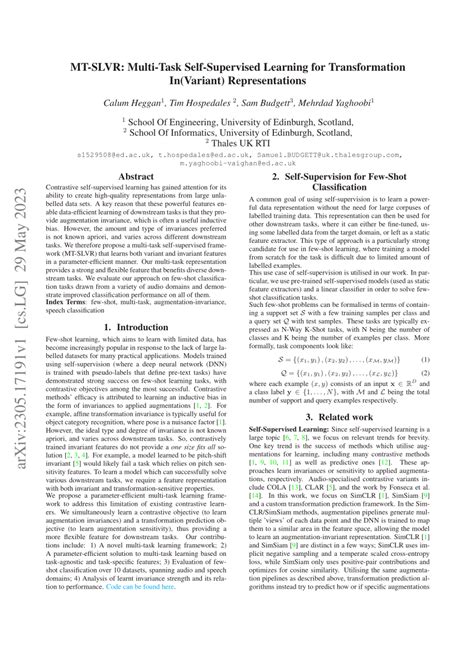Pdf Mt Slvr Multi Task Self Supervised Learning For Transformation In Variant Representations