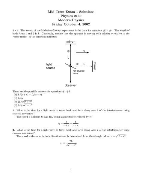 Midterm Exam Test 1 Questions With Solutions General Physics 3 Phys