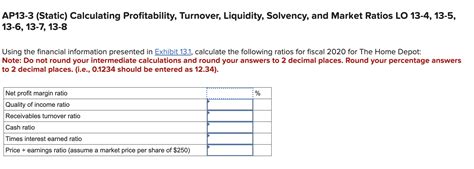 Solved AP13 3 Static Calculating Profitability Turnover Chegg Com