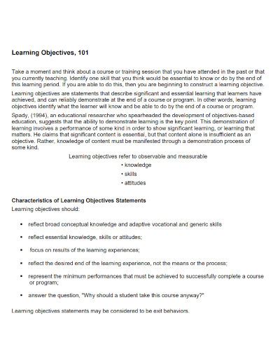 40 Learning Objectives Examples