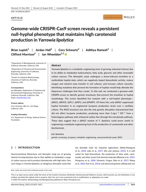 Pdf Genome‐wide Crispr‐cas9 Screen Reveals A Persistent Null‐hyphal