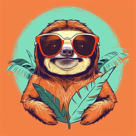 Premium Photo A Close Up Of A Sloth Wearing Sunglasses And A Leaf