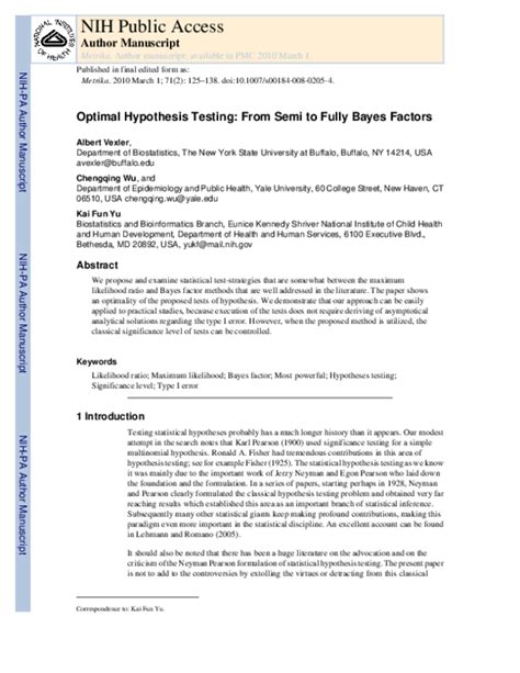 Pdf Optimal Hypothesis Testing From Semi To Fully Bayes Factors
