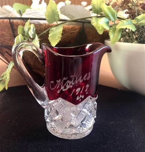 Antique Ruby Flash Glass Souvenir Cream Pitcher 1917